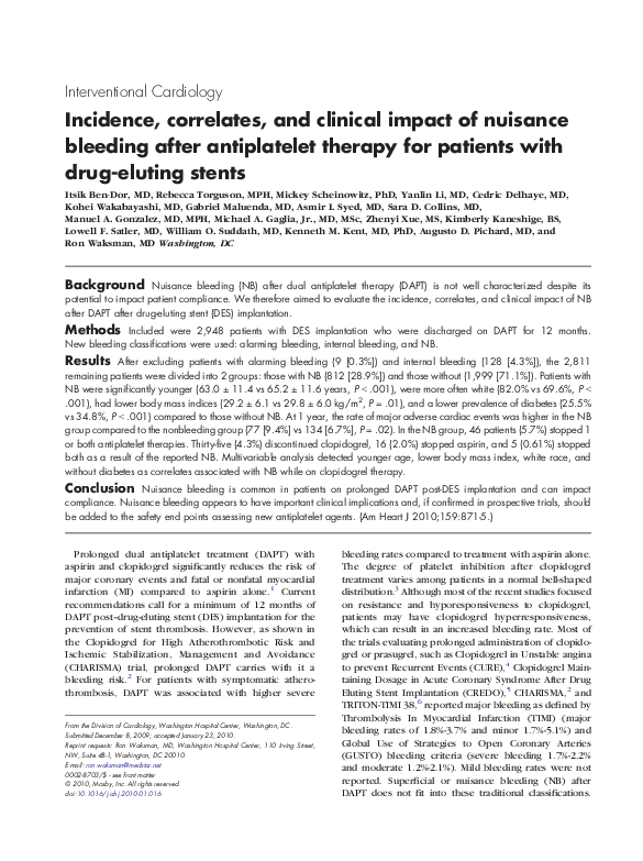 (PDF) Incidence, correlates, and clinical impact of nuisance bleeding ...