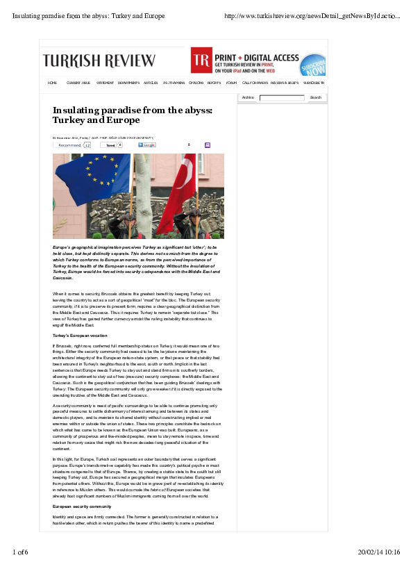 (PDF) Insulating paradise from the abyss: Turkey and Europe