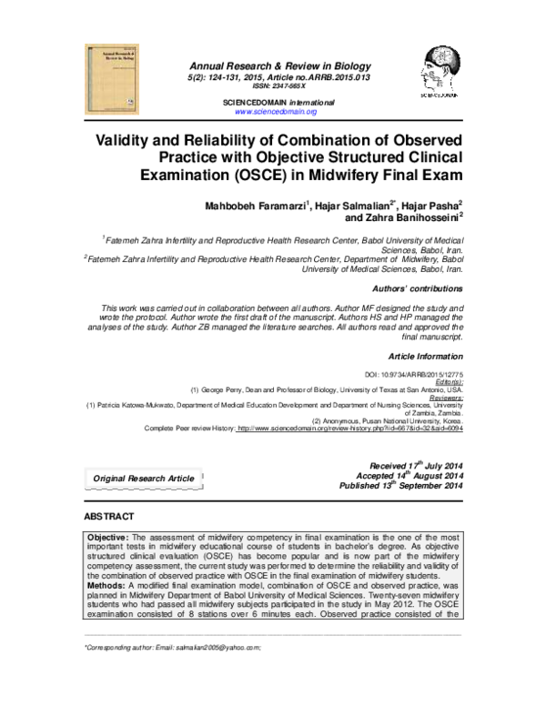 (PDF) Validity and Reliability of Combination of Observed Practice with ...