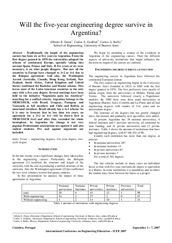 (PDF) Will the five-year engineering degree survive in Argentina?
