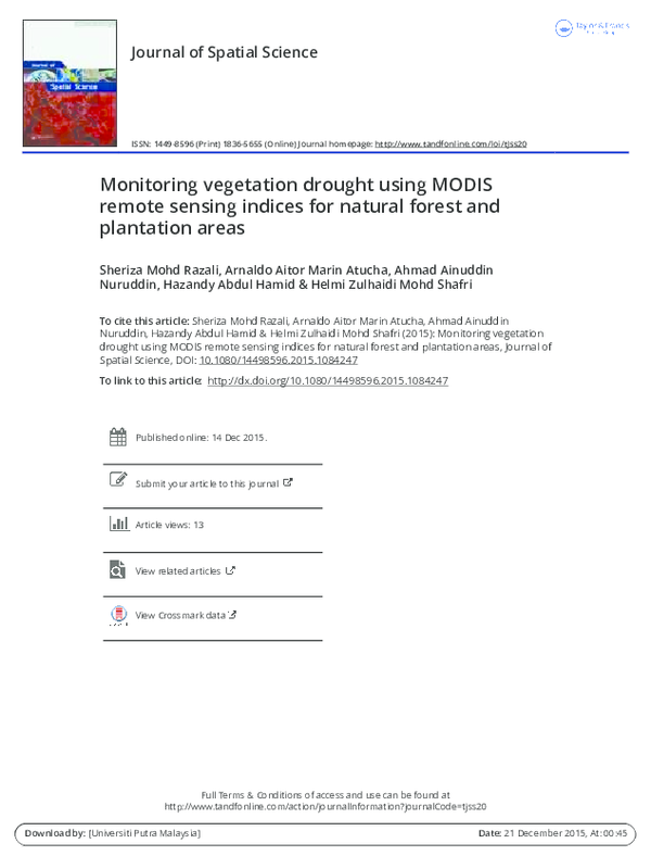 Pdf Monitoring Vegetation Drought Using Modis Remote Sensing Indices For Natural Forest And