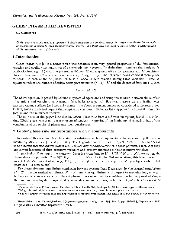 (PDF) Gibbs' phase rule revisited