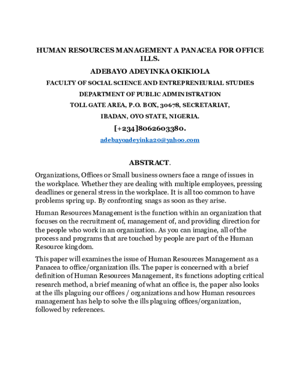 (DOC) human resource management a panacea for office ills amended.-1.docx