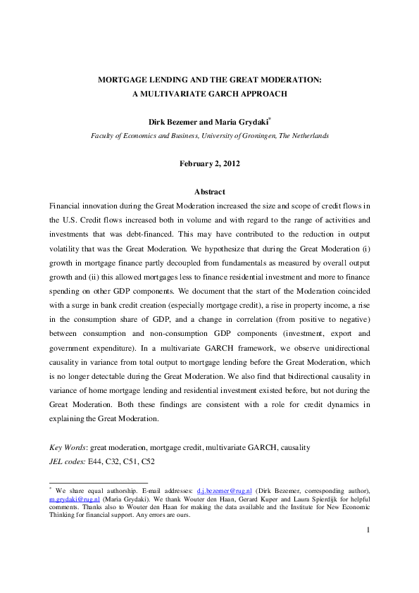 (PDF) Mortgage Lending and the Great moderation: a multivariate GARCH ...