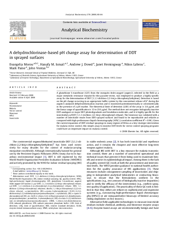 (PDF) A dehydrochlorinase-based pH change assay for determination of ...