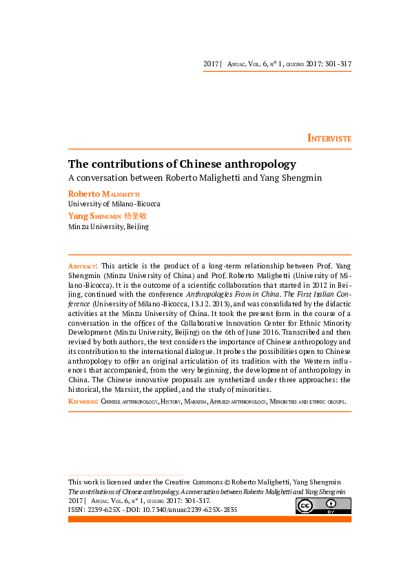 (PDF) The contributions of Chinese anthropology