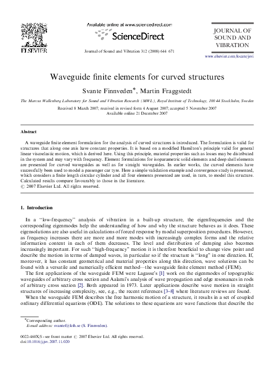 Pdf Waveguide Finite Elements For Curved Structures