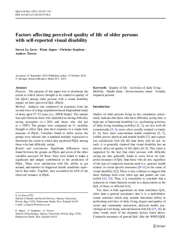 (PDF) Factors affecting perceived quality of life of older persons with ...