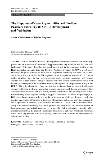 (PDF) The Happiness-Enhancing Activities and Positive Practices ...