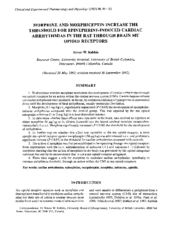 (PDF) Morphine and Morphiceptin Increase the Threshold for Epinephrine ...