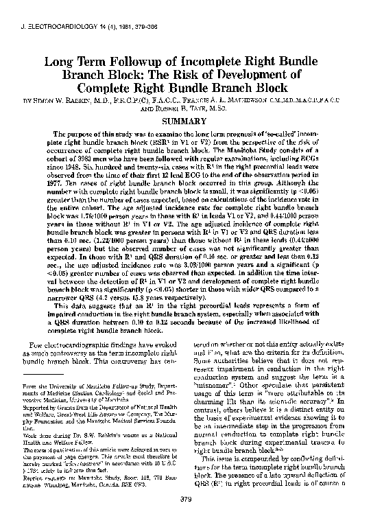 (PDF) Long term followup of incomplete right bundle branch block: The ...