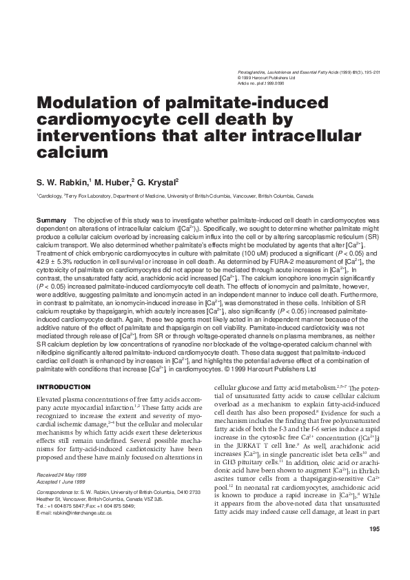 (PDF) Modulation of palmitate-induced cardiomyocyte cell death by ...