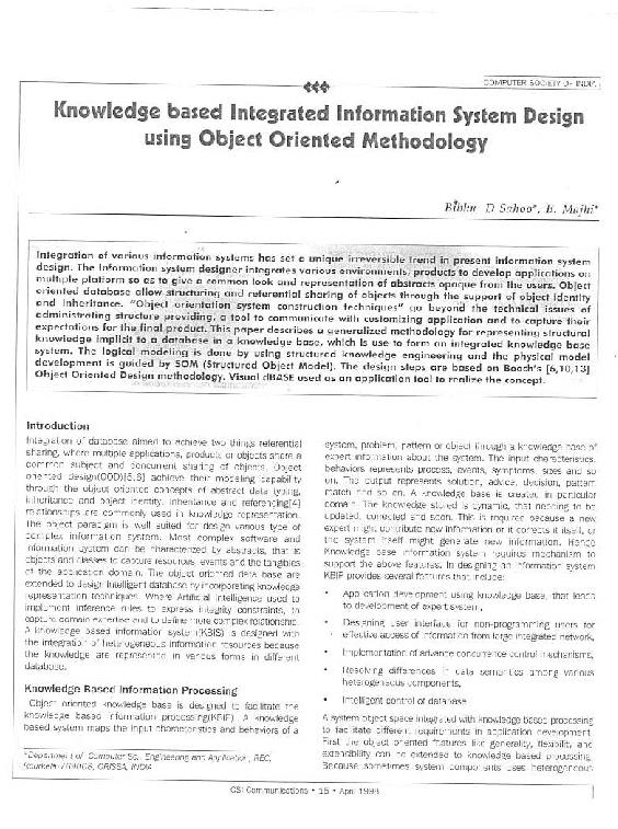 (PDF) Knowledge based Integrated Information System Design Using Object ...