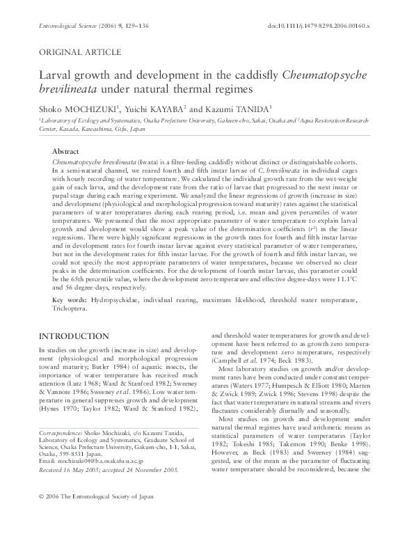 (PDF) Larval growth and development in the caddisfly Cheumatopsyche ...
