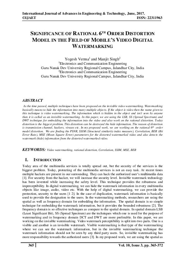 (PDF) SIGNIFICANCE OF RATIONAL 6 TH ORDER DISTORTION MODEL IN THE FIELD ...