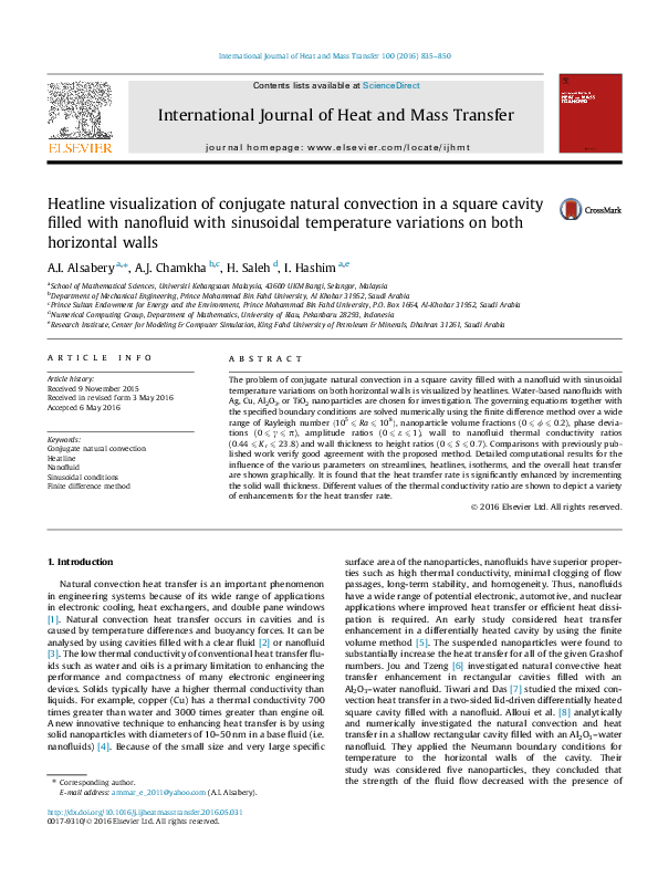 Pdf Heatline Visualization Of Conjugate Natural Convection In A Square Cavity Filled With