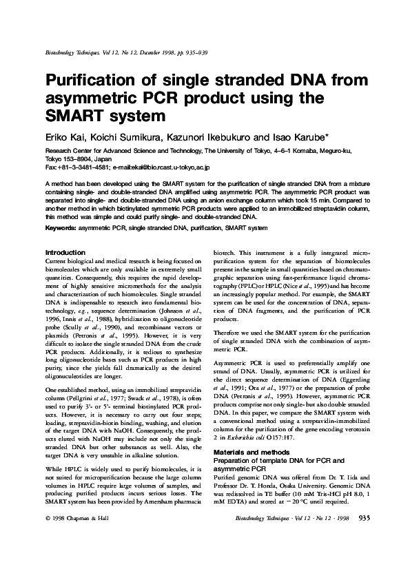 (PDF) Purification of single stranded DNA from asymmetric PCR product ...