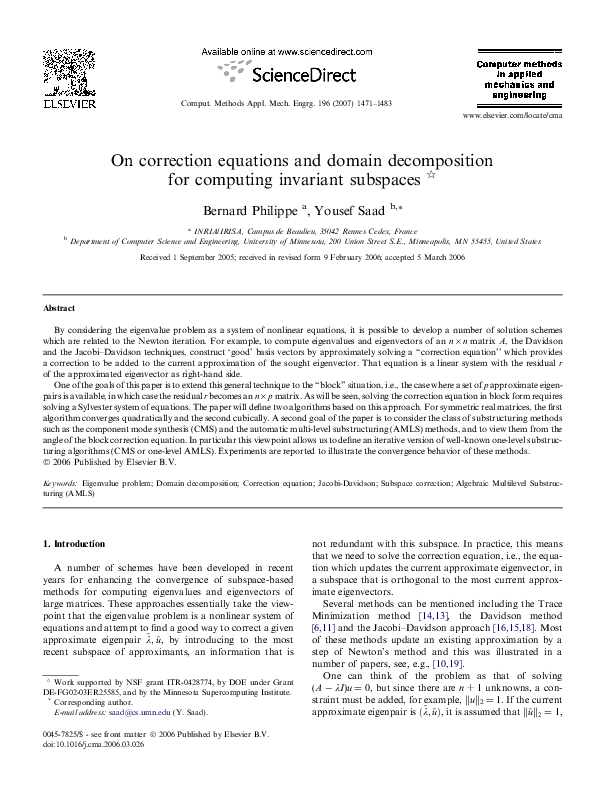 (PDF) On correction equations and domain decomposition for computing invariant subspaces