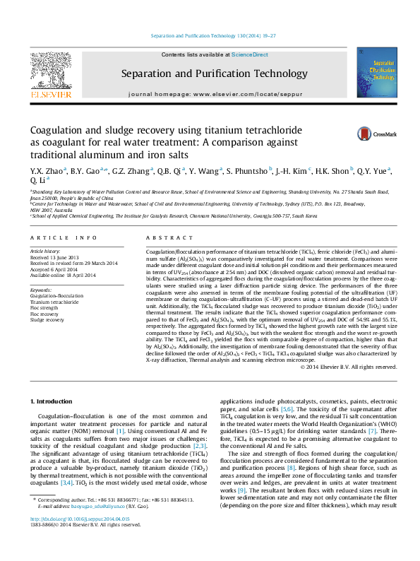 (PDF) Coagulation and sludge recovery using titanium tetrachloride as ...