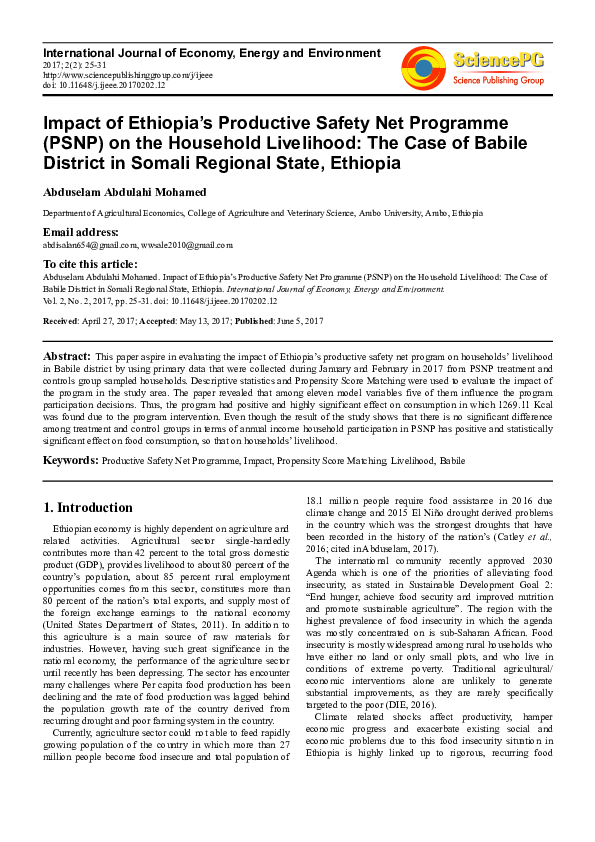 (PDF) Impact of Ethiopia's Productive Safety Net Programme (PSNP) on ...