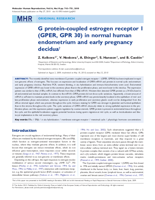 (PDF) G protein-coupled estrogen receptor 1 (GPER, GPR 30) in normal ...