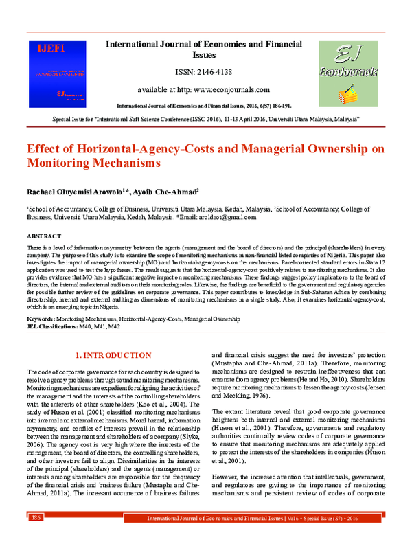 (PDF) Effect of Horizontal-Agency-Costs and Managerial Ownership on Monitoring Mechanisms ...