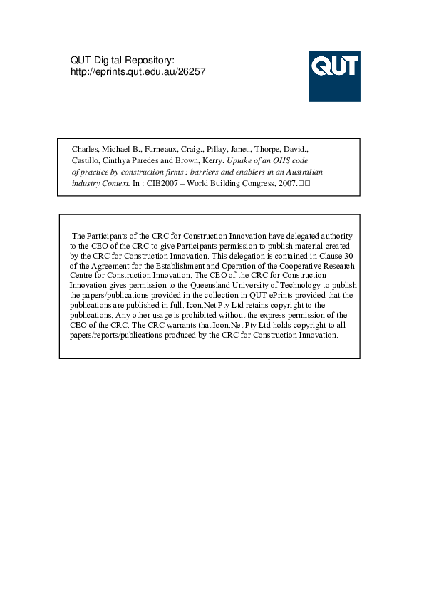 (PDF) Uptake of an OHS code of practice by construction firms: barriers ...