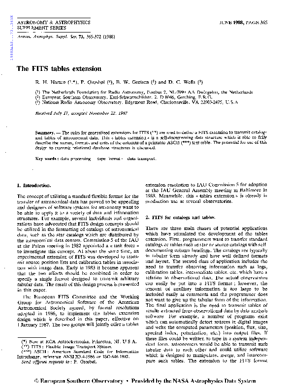 (PDF) The FITS tables extension