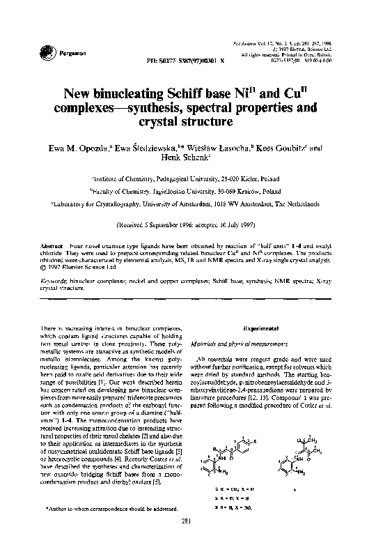 (PDF) New binucleating Schiff base NiII and CuII complexes—synthesis ...