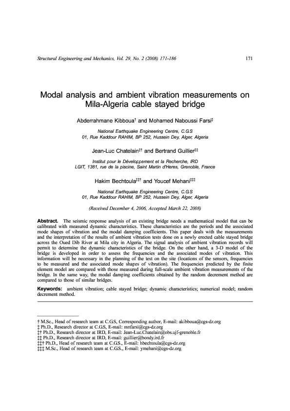 Pdf Modal Analysis And Ambient Vibration Measurements On Mila Algeria Cable Stayed Bridge