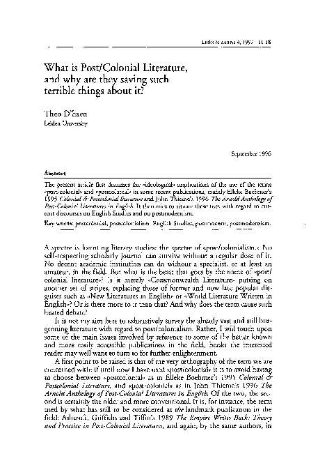 (PDF) What i post/colonial literature, and why are they saving such ...