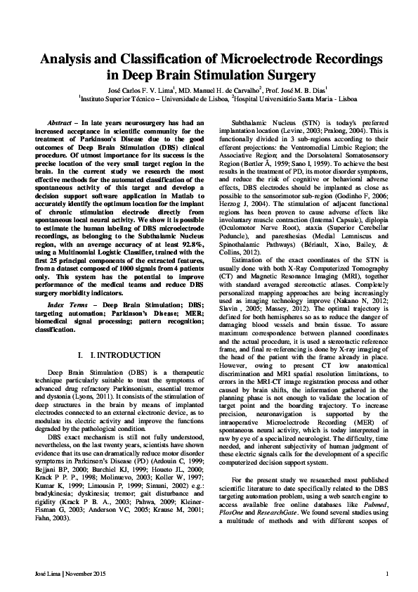 (PDF) Analysis and Classification of Microelectrode Recordings in Deep ...