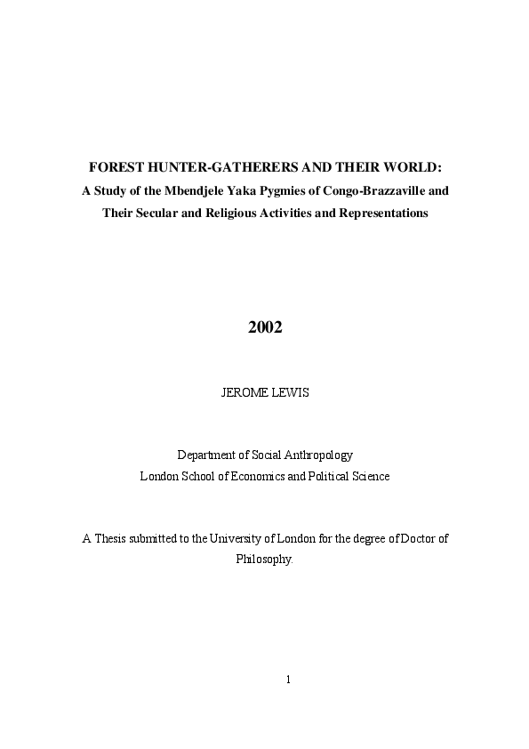 (PDF) Forest-hunter-gatherers and their world: a study of the Mbendjele ...