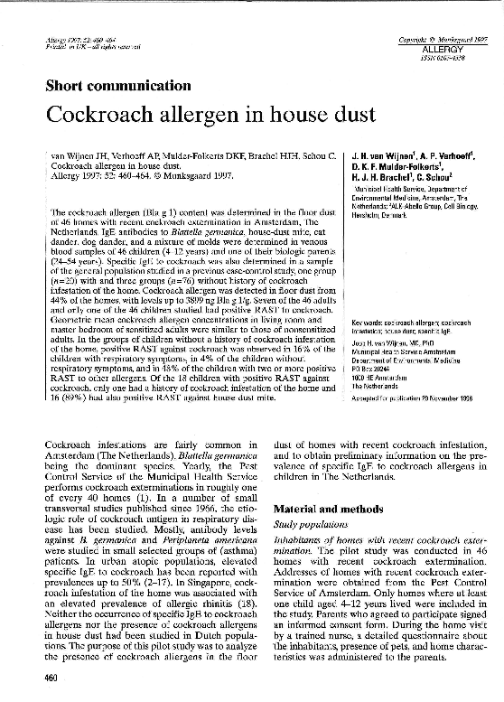 (PDF) Cockroach allergen in house dust