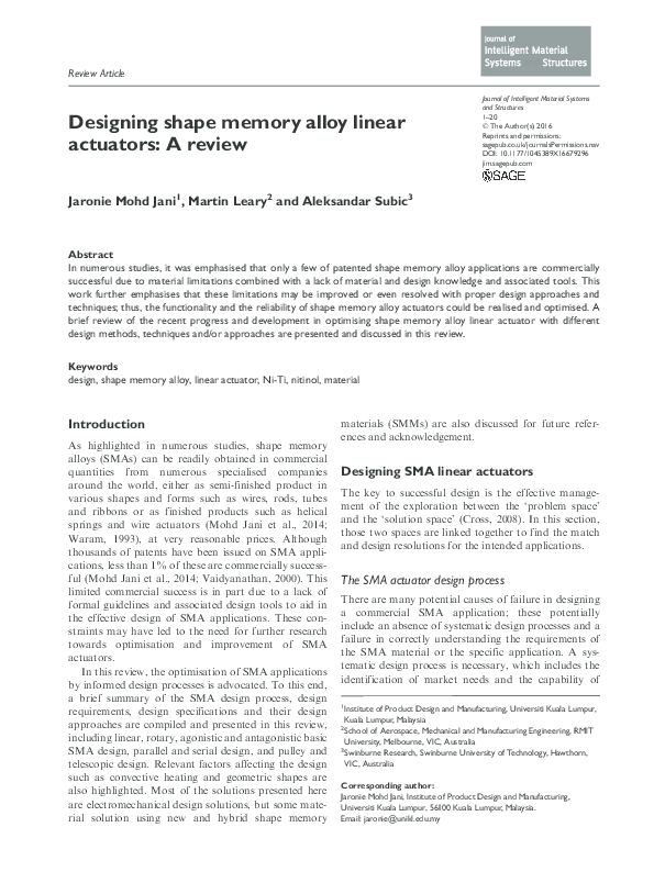 (PDF) Designing shape memory alloy linear actuators: A review