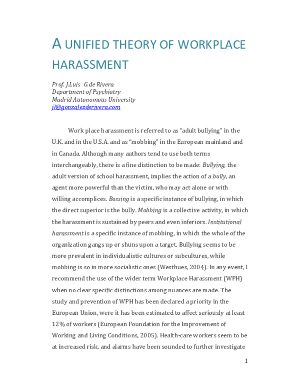 (PDF) A UNIFIED THEORY OF WORKPLACE HARASSMENT