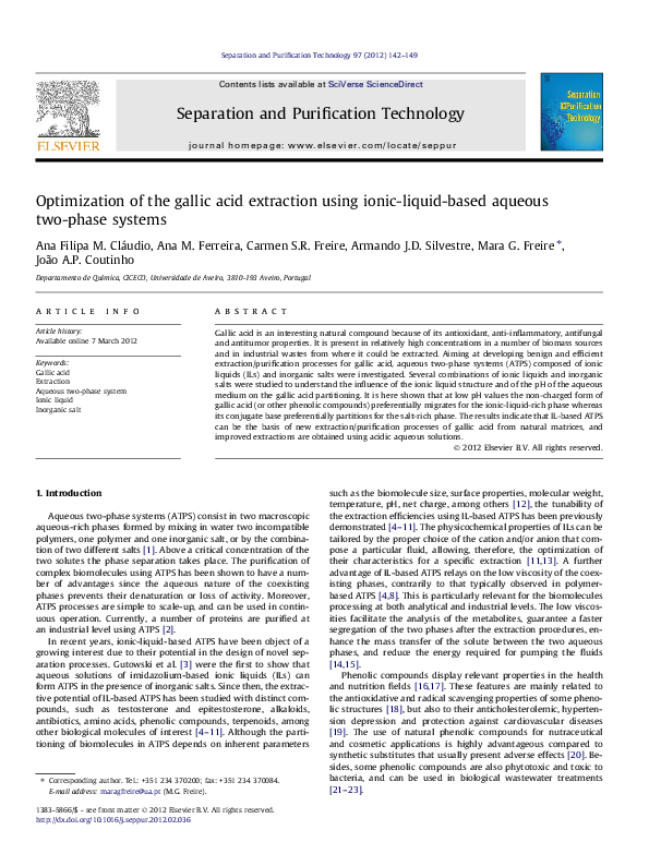 (PDF) Optimization of the gallic acid extraction using ionic-liquid ...