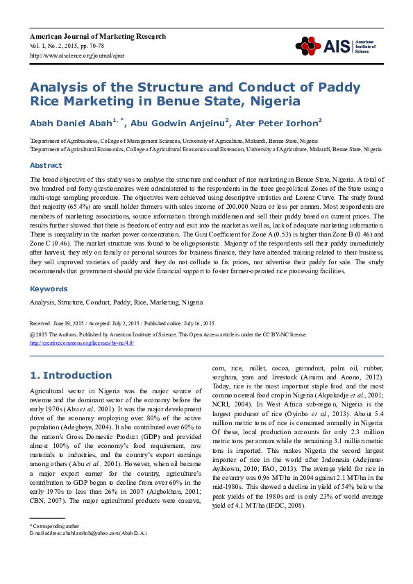 (PDF) Analysis of the Structure and Conduct of Paddy Rice Marketing in ...