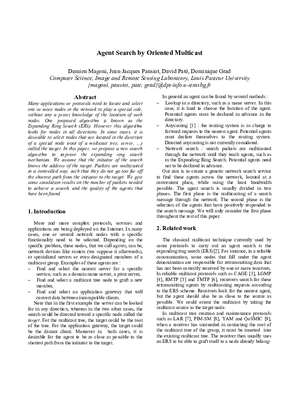 (PDF) Agent search by oriented multicast