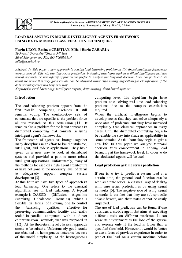 (PDF) Load Balancing in Mobile Intelligent Agents Framework using Data Mining Classification ...