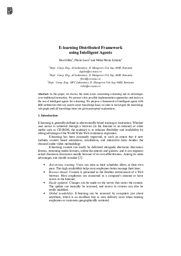(PDF) E-learning Distributed Framework using Intelligent Agents