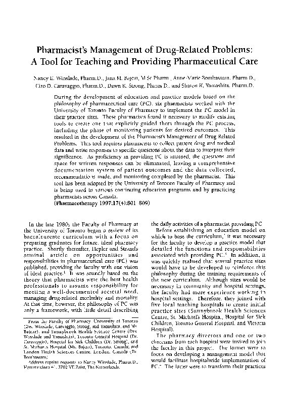 (PDF) Pharmacist's management of drug-related problems: a tool for ...