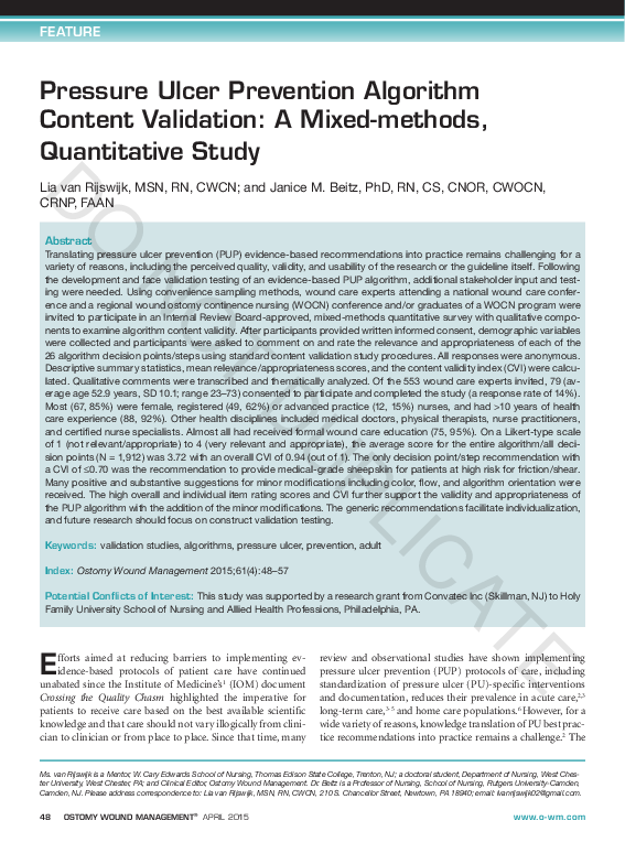 (PDF) Pressure Ulcer Prevention Algorithm Content Validation: A Mixed ...