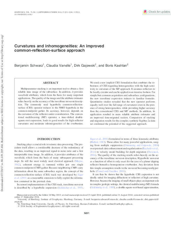 (PDF) Curvatures and inhomogeneities: An improved common-reflection-surface approach