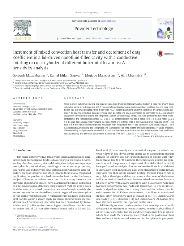 Pdf Increment Of Mixed Convection Heat Transfer And Decrement Of Drag Coefficient In A Lid