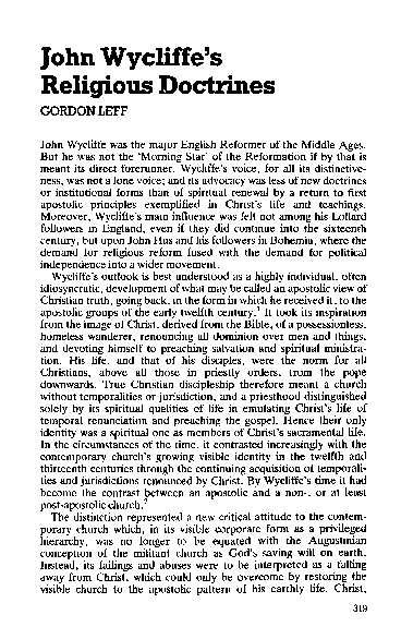 (PDF) John Wycliffe's Religious Doctrines GORDONLEFF