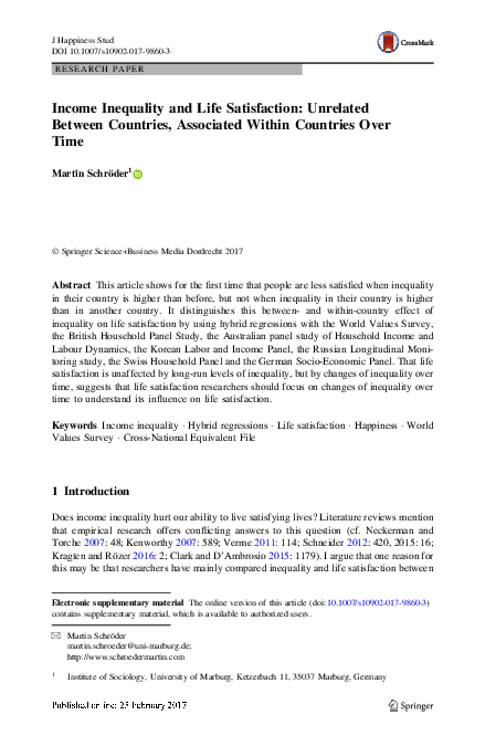 (PDF) Income Inequality and Life Satisfaction: Unrelated Between ...
