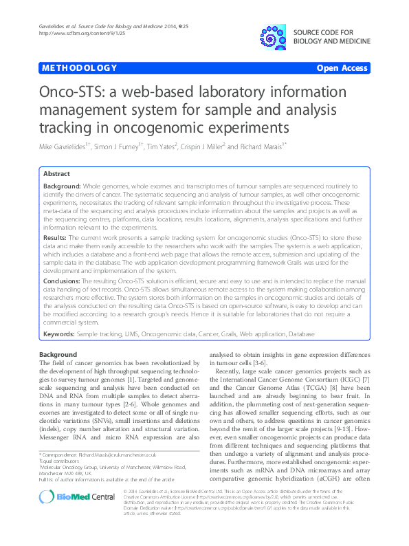 Onco Sts A Web Based Laboratory Information Management System For