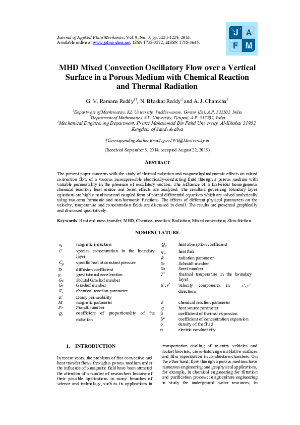 (PDF) MHD Mixed Convection Oscillatory Flow over a Vertical Surface in a Porous Medium with ...