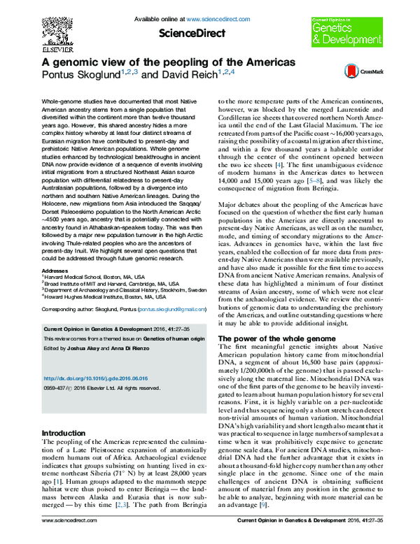 (PDF) A genomic view of the peopling of the Americas